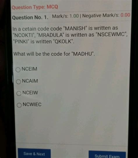 Question Type MCQ Question No Mark S StudyX