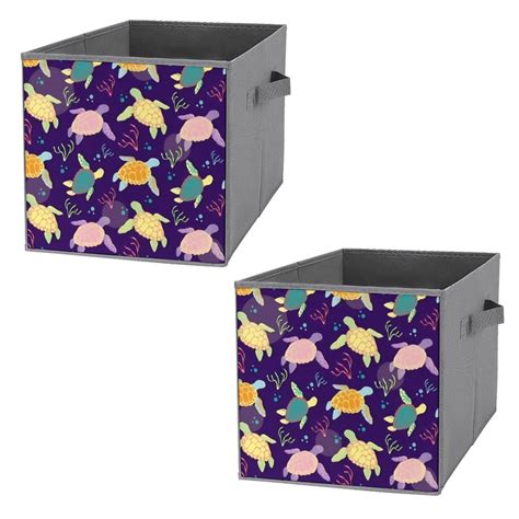 Bybiment 2pcs Fabric Storage Cubes Pattern Sea Turtles Algae Cube