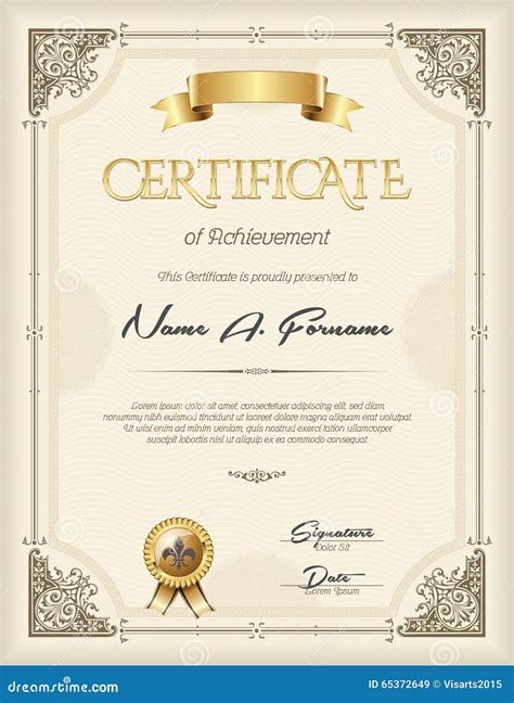 Certificate Of Recognition Vintage Frame Portrait Stock Vector