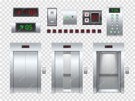 Premium Vector Elevator Door And Buttons Realistic Metal Passenger