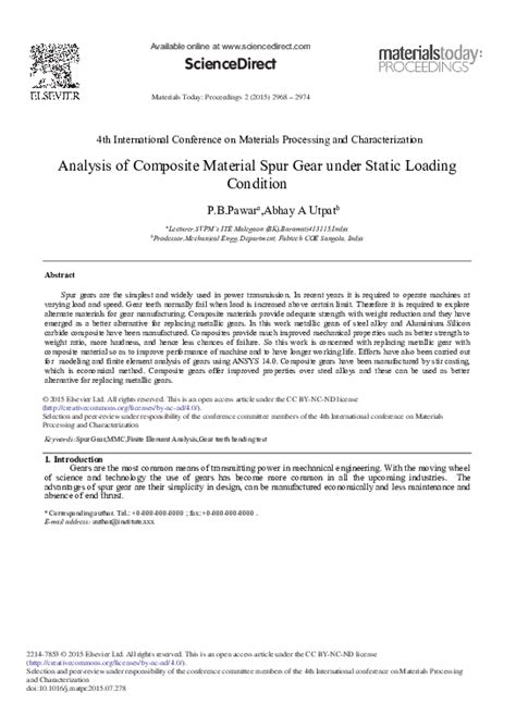Pdf Analysis Of Composite Material Spur Gear Under Static Loading Condition