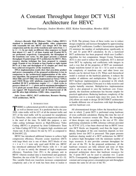 Pdf Constant Throughput Hevc Core Transform Design
