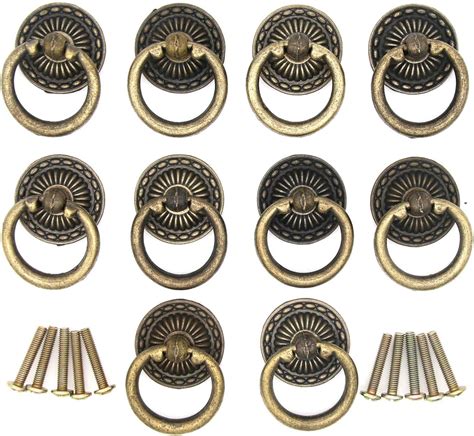 Lxz 10 Pcs Vintage Antique Brass Ring Pulls Handles For Cabinet Drawer