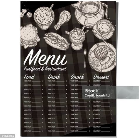 메뉴 패스트 푸드 레스토랑 템플릿 디자인 손 그래픽 그리기 0명에 대한 스톡 벡터 아트 및 기타 이미지 0명 감자 요리 개체 그룹 Istock