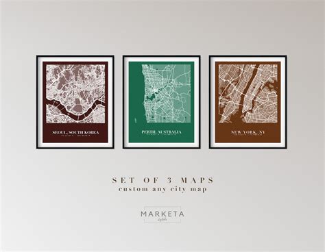 Set Of 3 Custom Maps City Map Prints Custom Map Print Custom Any