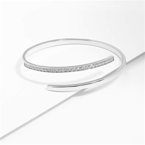 Sterling Silver Zirconia Oval Bypass Bangle 65mm Simon Curwood Jewellers