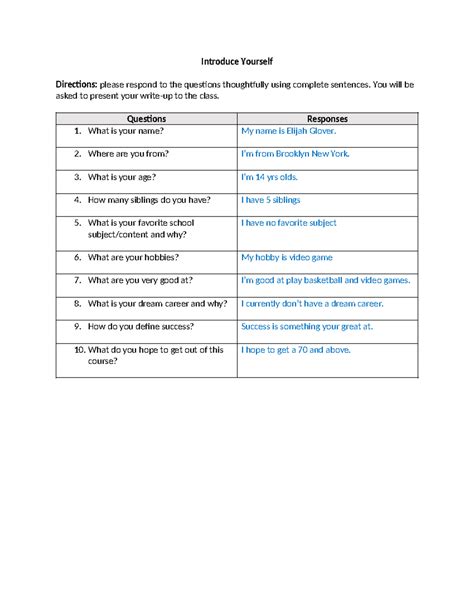 Sfint Self Introduction Assignment Template 1 Introduce Yourself