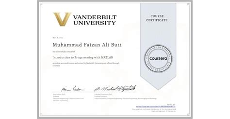 Completion Certificate For Introduction To Programming With Matlab