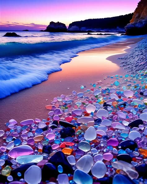 A Close Up Of A Beach With A Bunch Of Glass Pebbles Seaart Ai