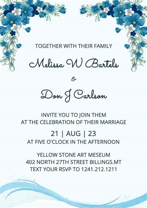 웨딩 플로럴 블루 무료 청첩장 템플릿 Invitanku