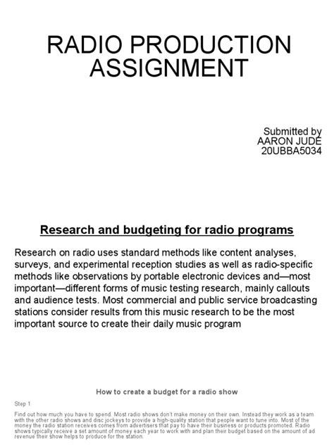 Radio Production Assignment Pdf