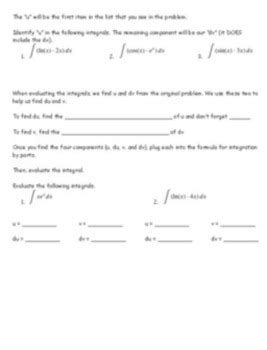 Integration By Parts Notes And Problem Set By Answers By Alli TPT