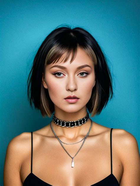 Stylish Woman With Bob Hairstyle And Bold Accessories