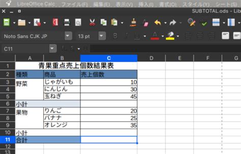 【libreoffice Calc】subtotal関数の使い方 【表計算・関数】 Nabesang工房