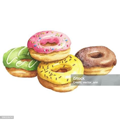 손으로 그린 수채화 도넛 더미는 흰색 배경에 고립 맛있는 음식 일러스트 도넛에 대한 스톡 벡터 아트 및 기타 이미지 도넛 수채화 0명 Istock