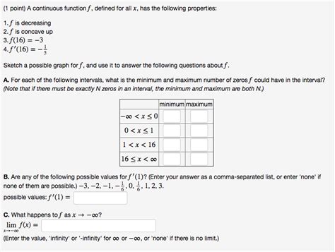 solved 1 point a continuous function f defined for all x