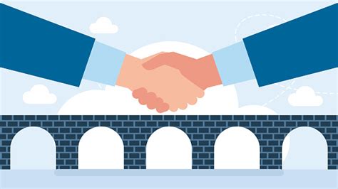 다리를 합치고 악수합니다 다리 위에서 두 명의 사업가와 악수하고 있습니다 비즈니스 협상 및 계약 두 명의 사업가가 함께 모여