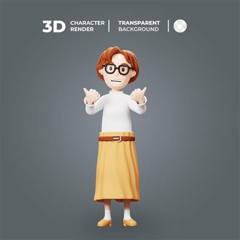 엄지 손가락을 주는 3d 여성 교사 캐릭터 프리미엄 Psd 파일