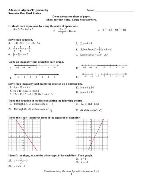 Semester One Final Exam Review