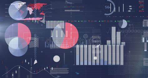 Animation Of Statistical Data Processing Against Blue Background Stock