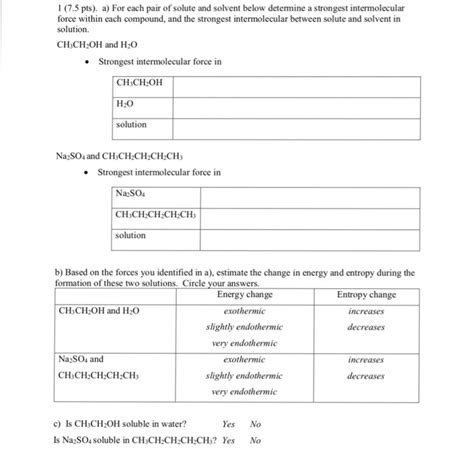 Solved 1 7 5 Pts A For Each Pair Of Solute And Solvent Chegg Com