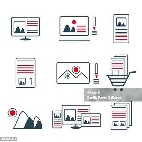 Set Ikon Vektor Perencanaan Web Desain Situs Web Antarmuka Aplikasi Pemrograman Ilustrasi Stok