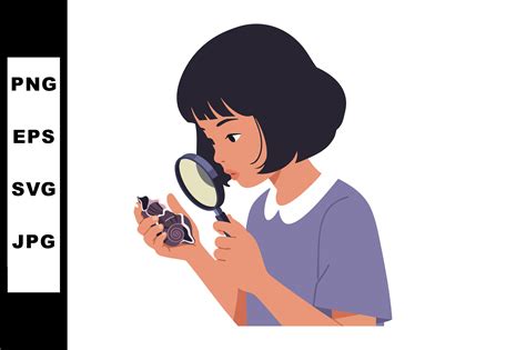 Girl Examining Small Object With Magnify Graphic By Sevdatoyss · Creative Fabrica