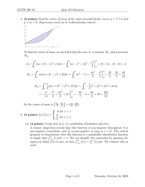 Quiz 4 With Solutions Calculus Ii Math 206 Docsity