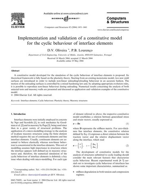 Pdf Implementation And Validation Of A Constitutive Model For The