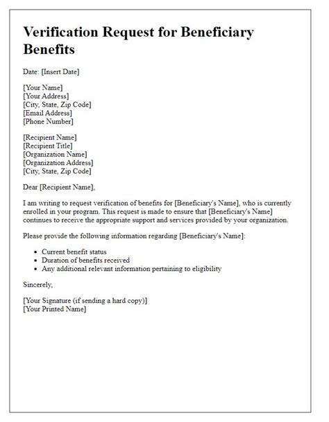 Letter Template For Beneficiary Verification Of Benefits Free Samples