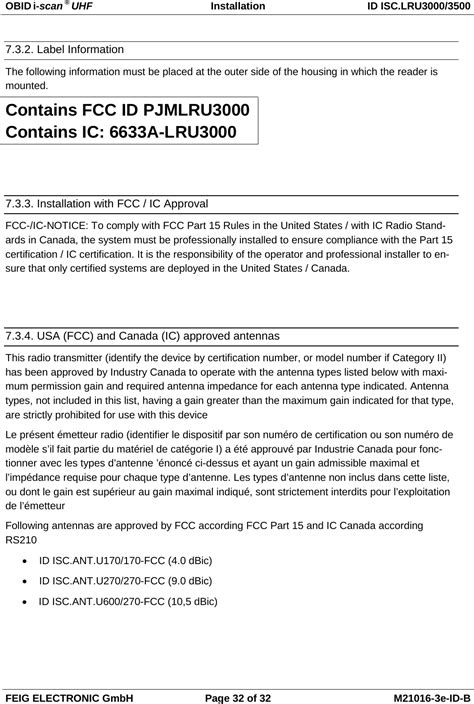 Feig Electronic Lru3000 Rfid Reader User Manual Annex No