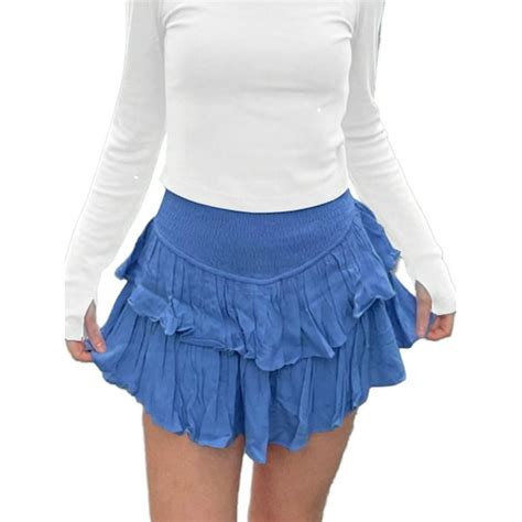 Shuttle Tree Women Smocked Ruffle Mini Skirts Summer High Waisted