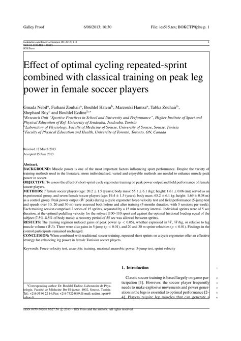 Pdf Effect Of Optimal Cycling Repeated Sprint Combined With Classical Training On Peak Leg