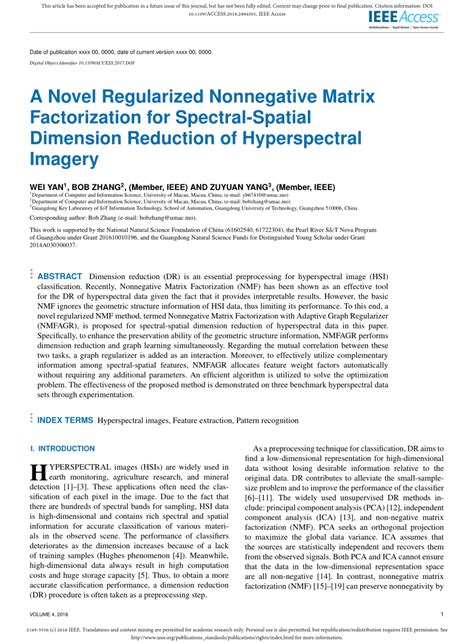 Pdf A Novel Regularized Nonnegative Matrix Factorization For Spectral Spatial Dimension