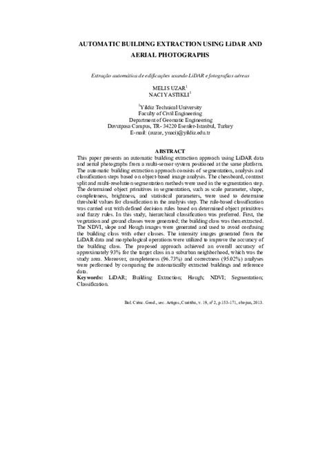 Pdf Automatic Building Extraction Using Lidar And Aerial Photographs