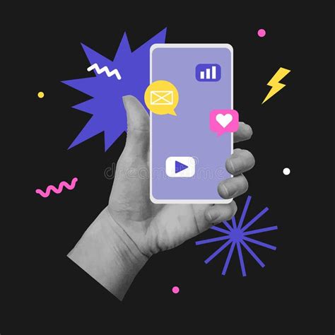 Collage Design With Hand Holding Smartphone Social Media Conversation Mobile Applications