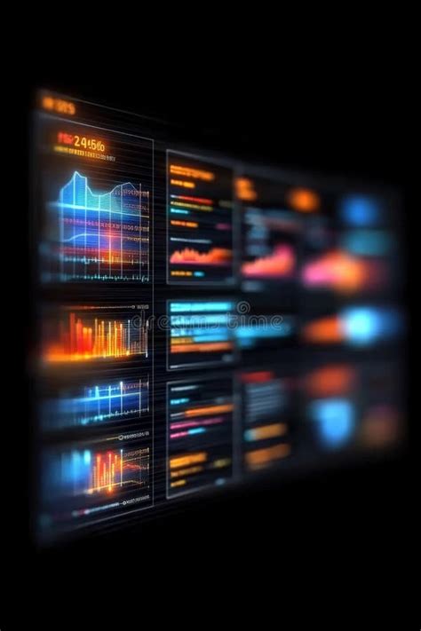 Digital Data Visualization Interface With Glowing Charts Graphs And Analytics Panels