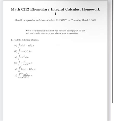 Solved Math 0212 Elementary Integral Calculus Homework 1