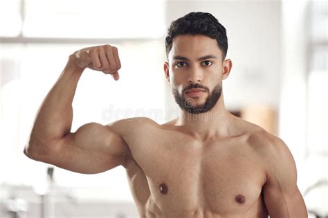 Portrait Man And Flex Muscle For Fitness Pride Or Workout Progress