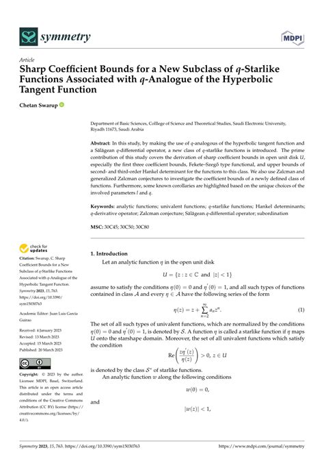 PDF Sharp Coefficient Bounds For A New Subclass Of Q Starlike Functions Associated With Q