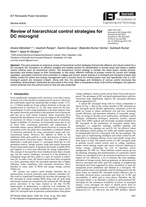Review Of Hierarchical Control Strategies For Dc Microgrid Request Pdf