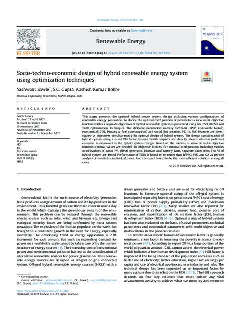 Pdf Socio Techno Economic Design Of Hybrid Renewable Energy System Using Optimization Techniques