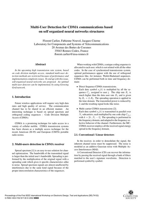 Pdf Multi User Detection For Cdma Communications Based On Self