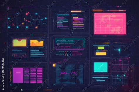 Futuristic Data Visualization Dashboard With Neon Interface And Graphs