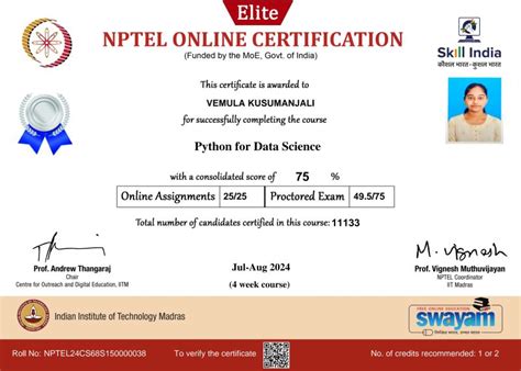 Kusumanjali Vemula On Linkedin Python Datascience Nptel Iitmadras Skilldevelopment…