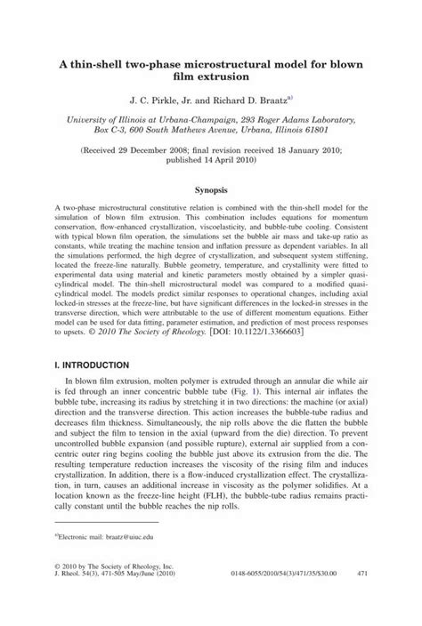 Pdf A Thin Shell Two Phase Microstructural Model For Blown ﬁlm Web