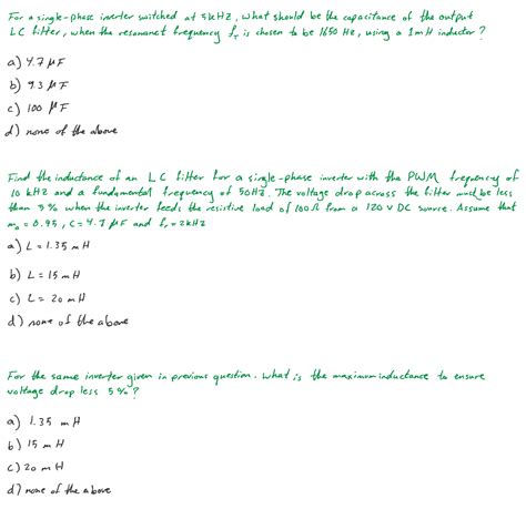 Solved For A Single Phase Inverter Switched At HZ What Chegg