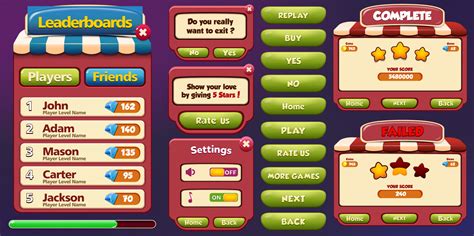 Game Ui Kit With Menus Pop Up Screens And Game Elements Vector Art At Vecteezy