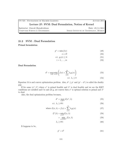 Svm Ml Ai Lecturenotes Cs725 Pdf Mathematics Of Computing Functional Analysis