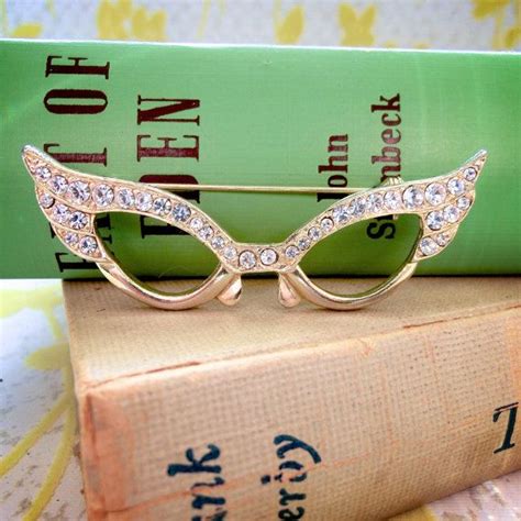 Vintage Rhinestone Gold Cat Eye Glasses Pin